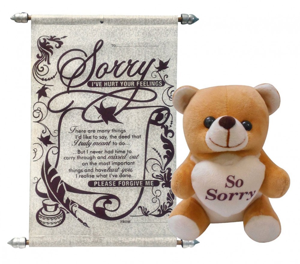 Sorry Gift Combo - Sorry Scroll Card & Soft Teddy